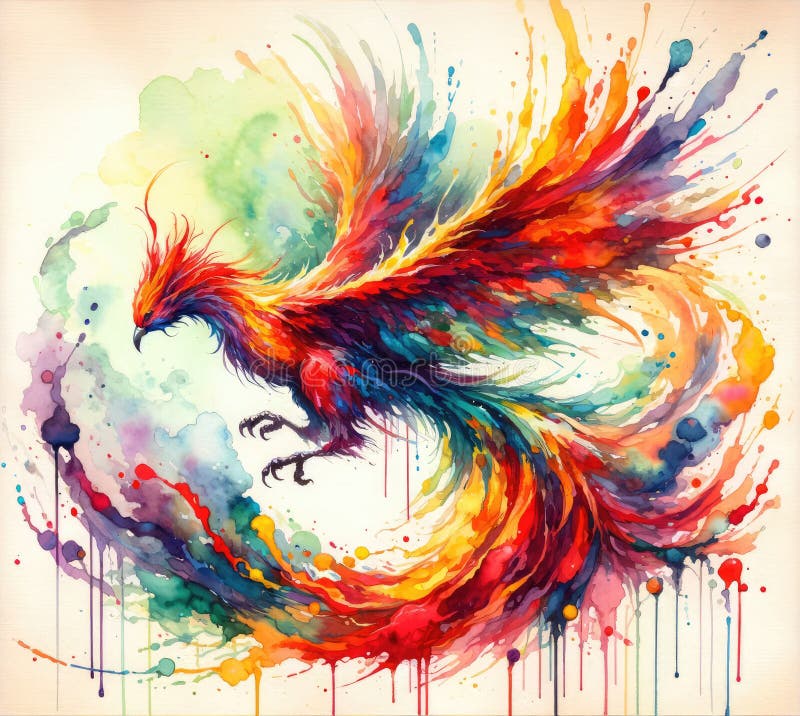 Watercolor Phoenix Painting Stock Illustration - Illustration of ...