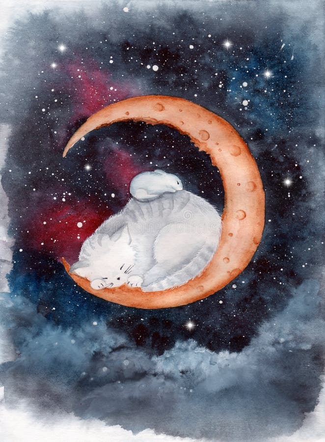 Mouse and a Crescent Moon in the Sky. Stock Vector - Illustration of ...
