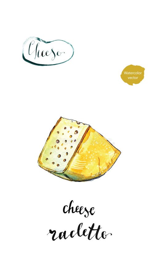 Watercolor Piece of Cheese Raclette Stock Vector - Illustration of hand ...