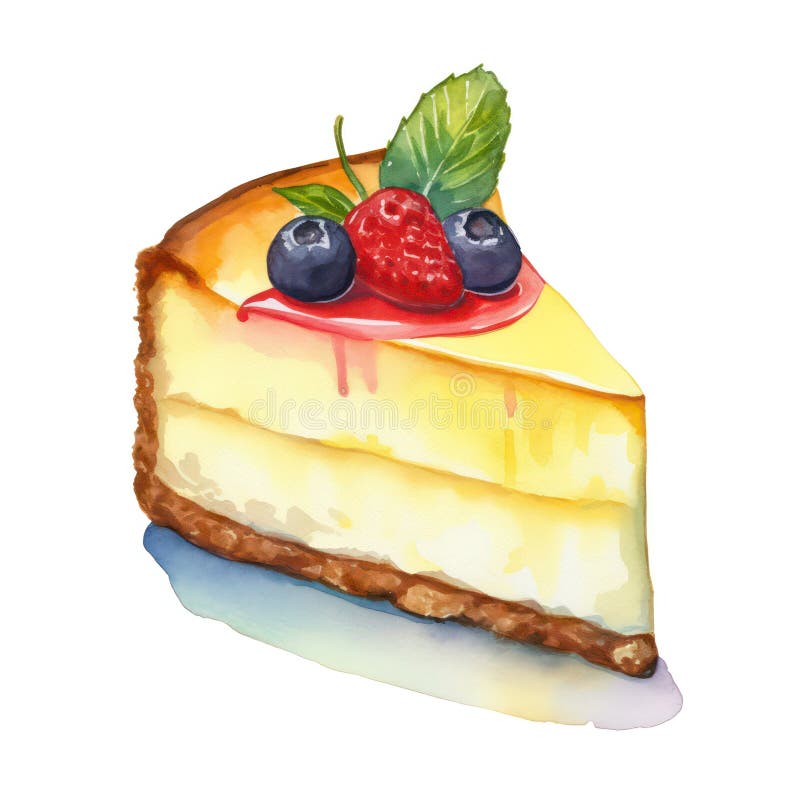 Watercolor Piece of Cheesecake. Stock Illustration - Illustration of ...