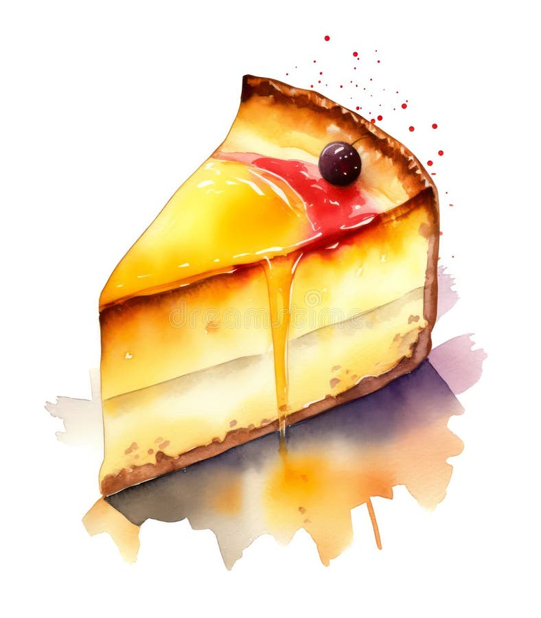 Watercolor Piece of Cheesecake. Stock Illustration - Illustration of ...
