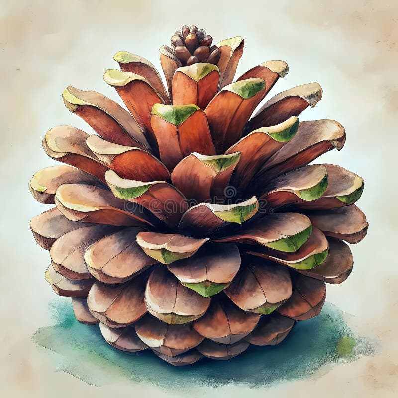 Watercolor Pine Cone Illustration Botanical Artwork Detail Texture ...