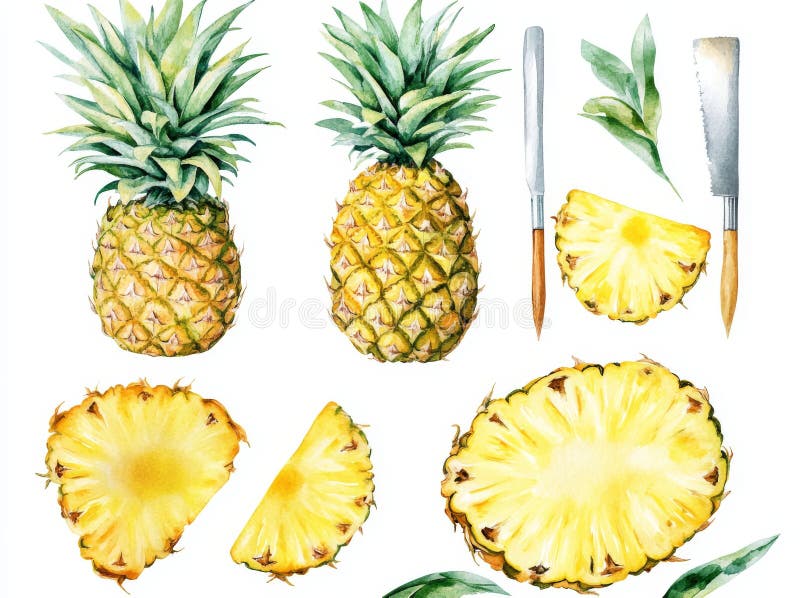 Watercolor Pineapple Illustrations Hand Drawn Isolated White Background Stock Photos - Free ...