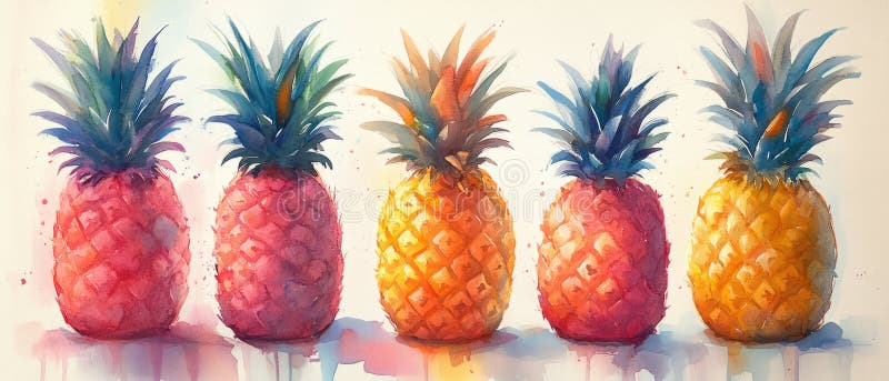 Watercolor Pineapple Row Still Life Stock Illustration - Illustration ...