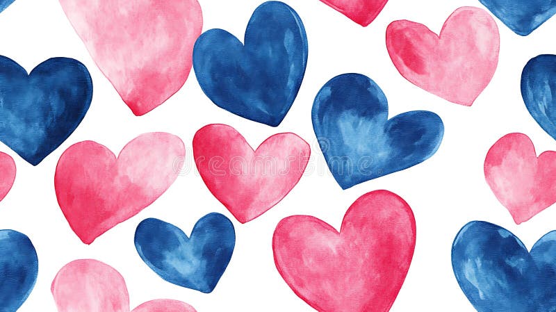 Watercolor Pink and Blue Hearts Pattern Background Stock Illustration ...