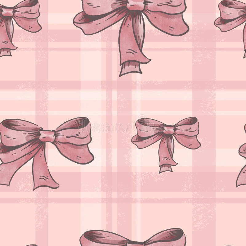 Watercolor Pink Bow Preppy Seamless Pattern Stock Illustration ...