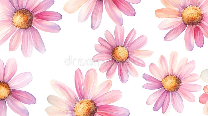 Watercolor Pink Daisy Flowers Pattern Stock Illustration - Illustration ...