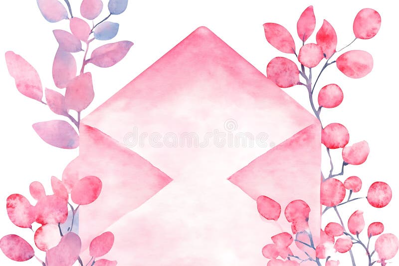 Watercolor Pink Floral Envelope Frame Stock Illustration - Illustration ...