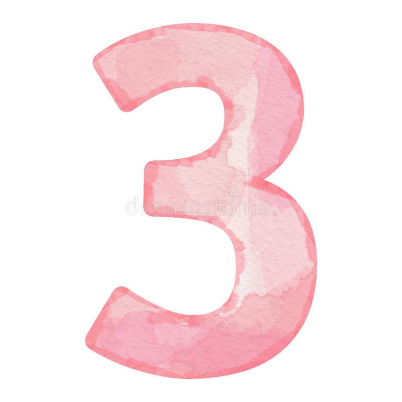 Watercolor Pink Number 3, Design for Cards Stock Illustration ...