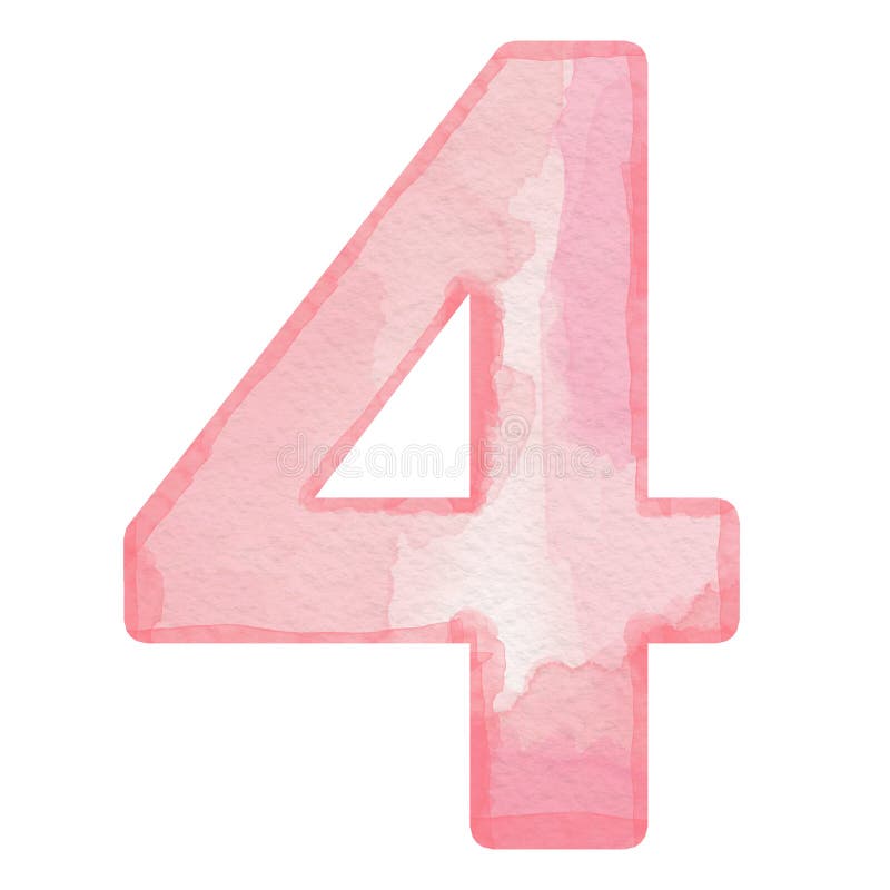 Watercolor Pink Number 4, Design for Cards Stock Illustration ...