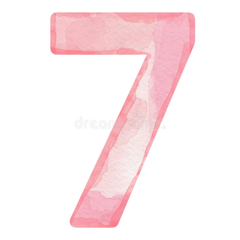 Watercolor Pink Number 7, Design for Cards Stock Illustration ...