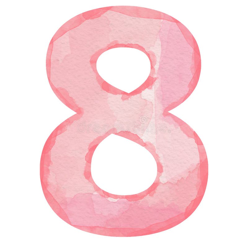 Watercolor Pink Number 8, Design for Cards Stock Illustration ...