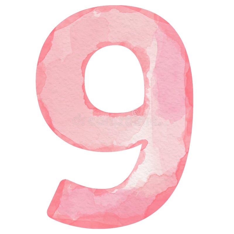 Watercolor Pink Number 9, Design for Cards Stock Illustration ...