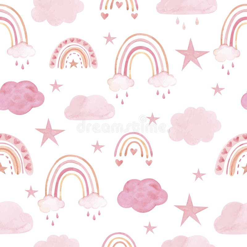 Watercolor Pink Rainbow Pattern Stock Vector - Illustration of fairy ...