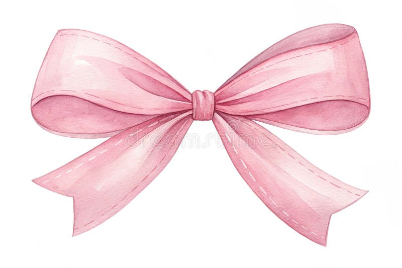 Watercolor Pink Ribbon Bow â€ Delicate Decorative Element on White ...