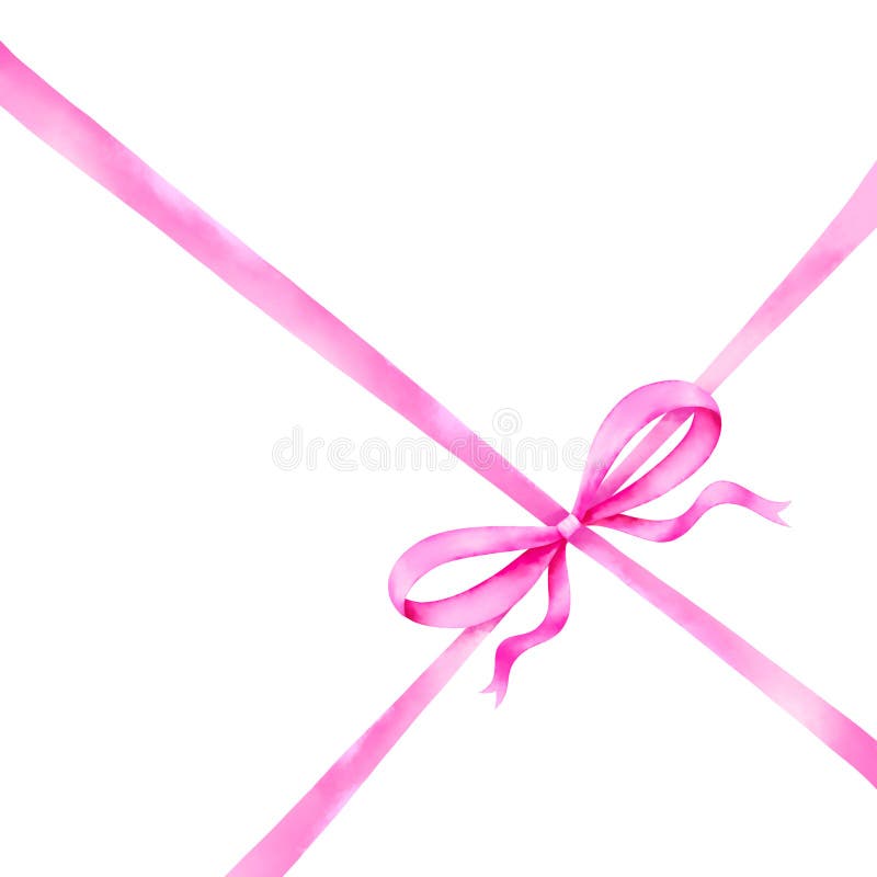 Watercolor of Pink Ribbon Bow Gift with Clipping Path Stock ...