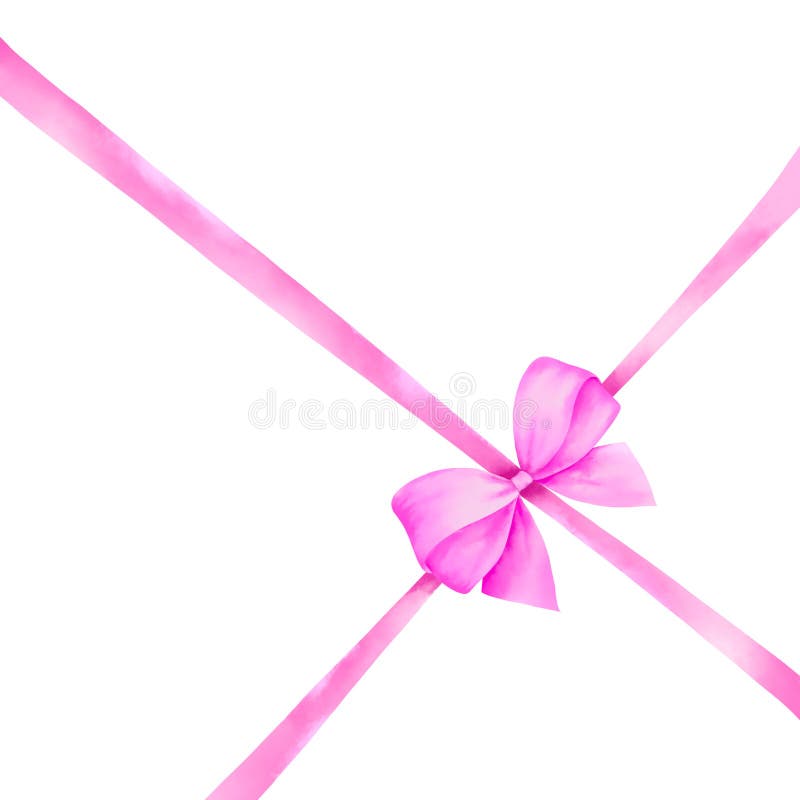 Watercolor of Pink Ribbon Bow Gift with Clipping Path Stock ...