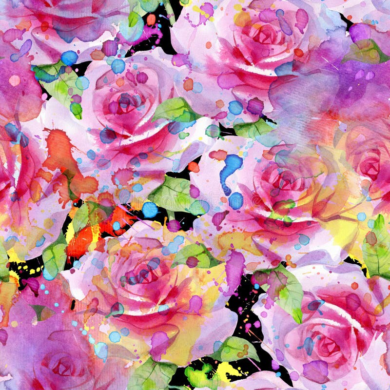 Watercolor Pink Rose Seamless Pattern Spring Print Stock Illustration ...