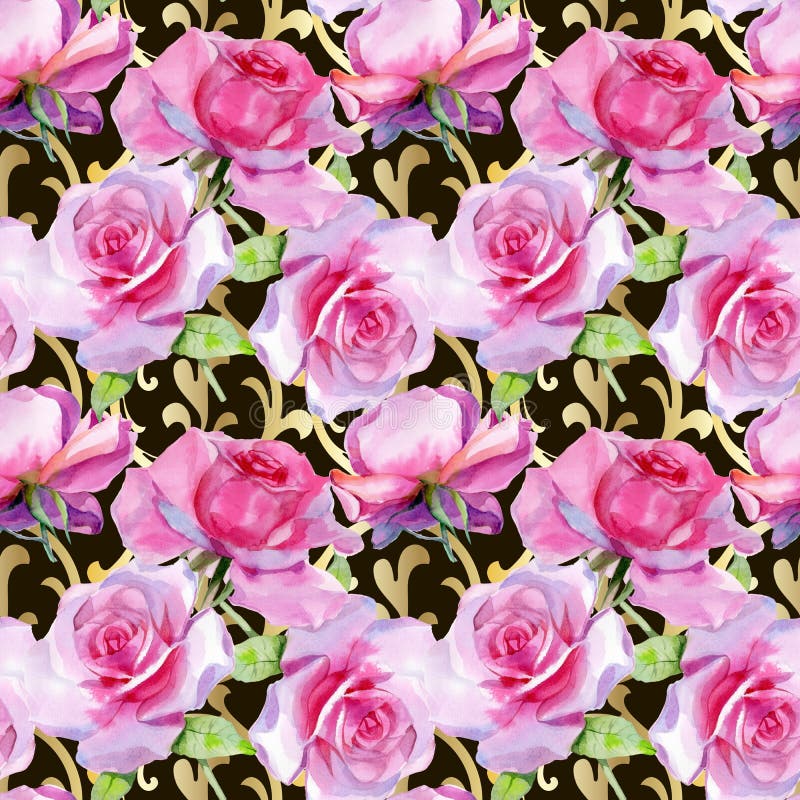 Watercolor Pink Rose Seamless Pattern Spring Print Stock Illustration ...