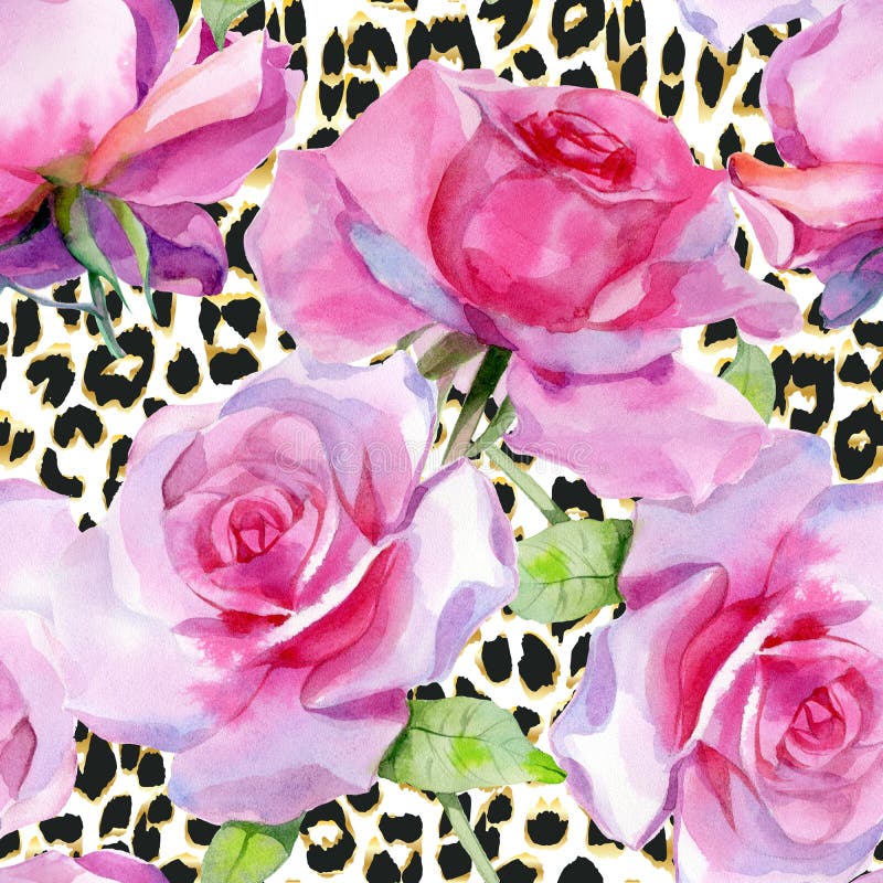 Watercolor Pink Rose Seamless Pattern Spring Print Stock Illustration ...