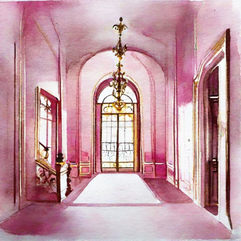 Watercolor of a Pink Royal Palace with Stock Illustration ...
