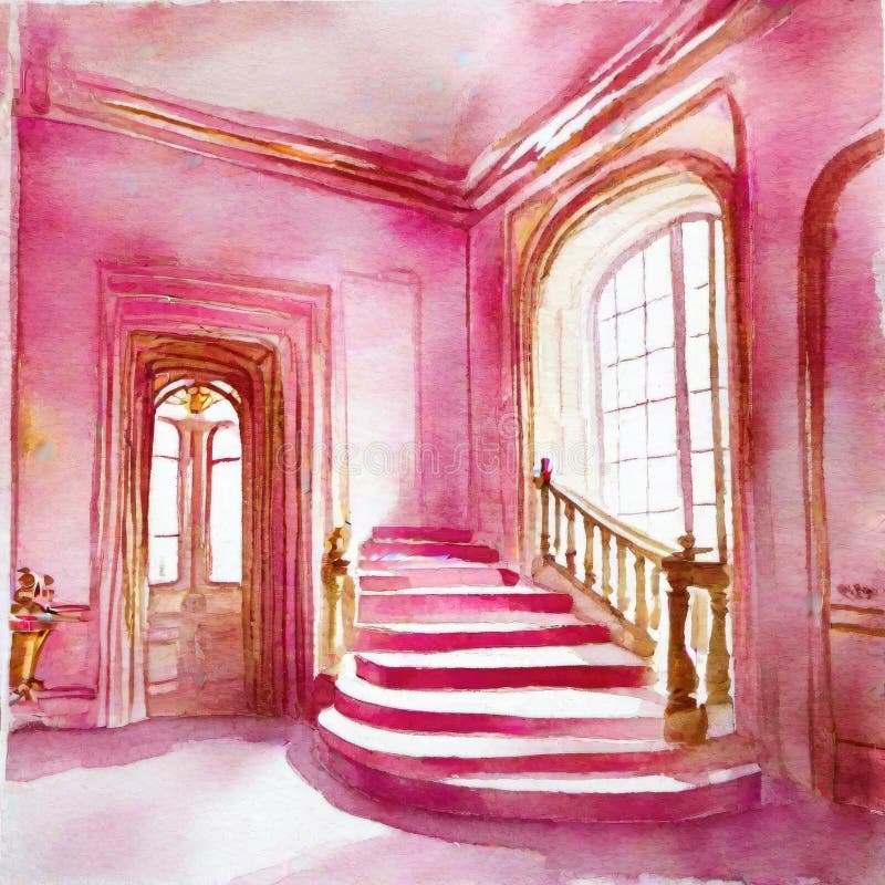 Watercolor of a Pink Royal Palace with Stock Illustration ...