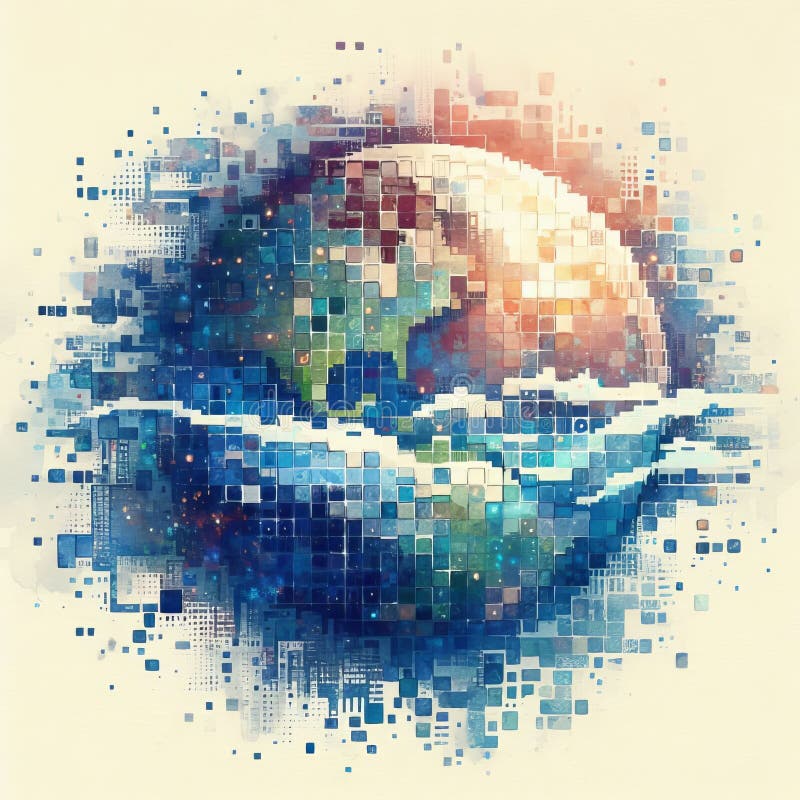 Watercolor Pixels the Digital Interface Has a Watercolor Texture Stock ...