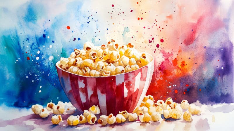 Watercolor Popcorn Art for Augmented Reality Generative AI Stock ...