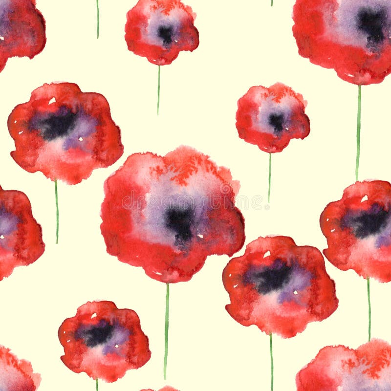 Watercolor Poppy Watercolor Vintage Seamless Pattern With Drawing