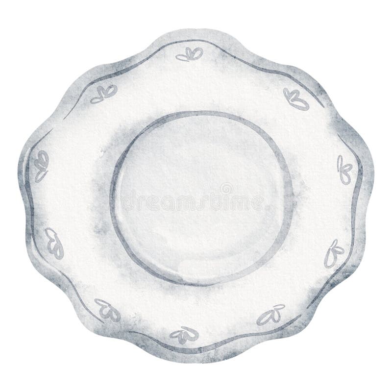 Watercolor Porcelain Plate Illustration with Elegant Classic Design ...