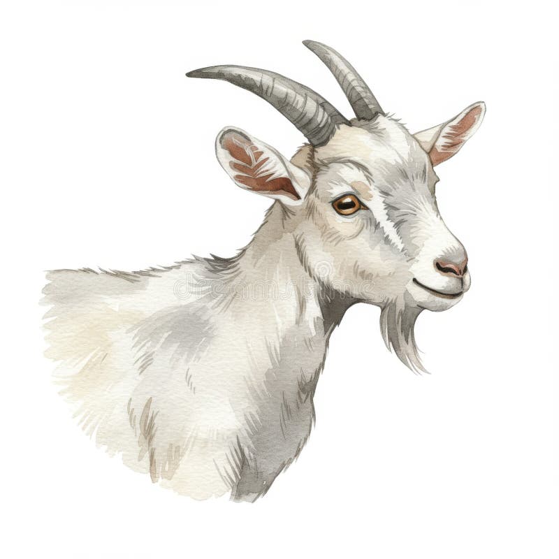 Watercolor Portrait of a Grey and White Goat Stock Illustration ...