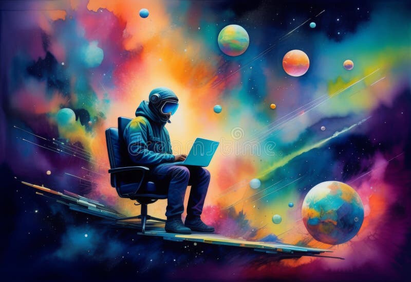A Watercolor Portrait of Otherworldly Hacker Stock Illustration ...