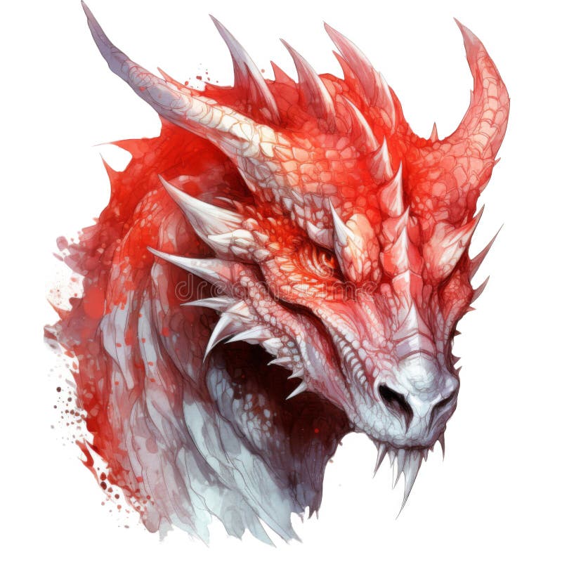 Watercolor Portrait of a Red Dragon S Head Stock Image - Illustration ...