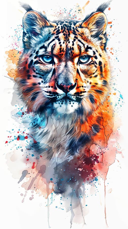 Watercolor Portrait of Snow Leopard Face Isolated Stock Illustration ...