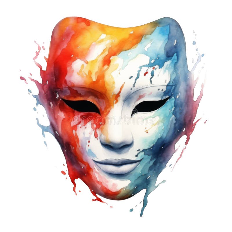 Watercolor Portrait of a White Mask with Splashes Stock Photo ...