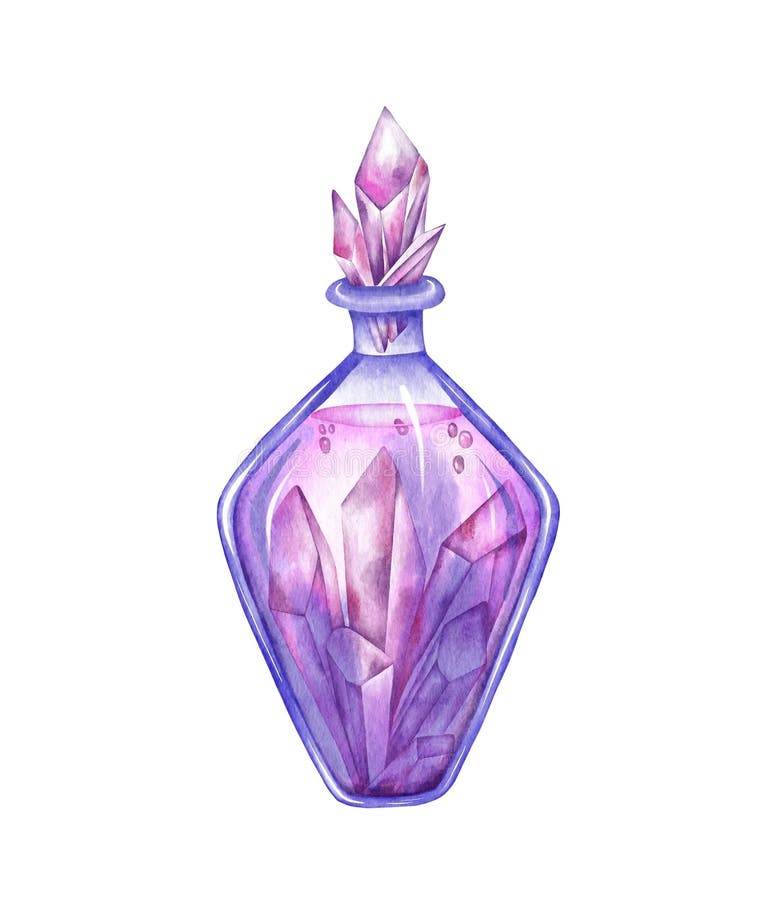 Watercolor Potion Bottle. Love Potion and Elixir Hand Drawn ...