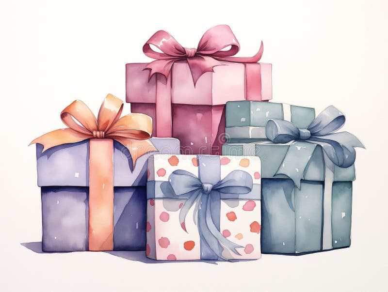 Watercolor Present Gift Box Illustration Stock Illustration ...
