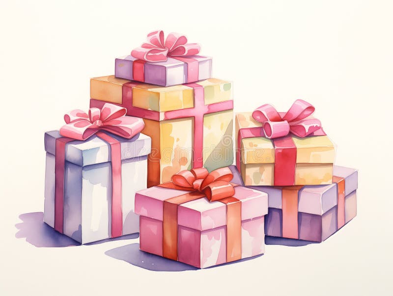 Watercolor Present Gift Box Illustration on White Stock Illustration ...