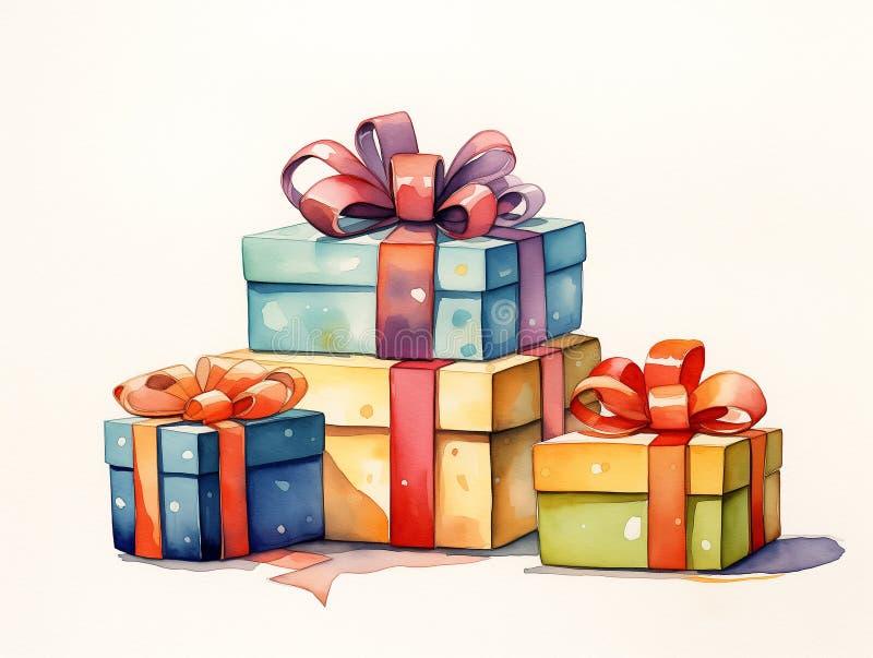 Watercolor Present Illustration on White Background Stock Illustration ...