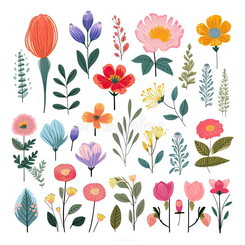Watercolor Pretty Flower Set Stock Illustration - Illustration of color ...