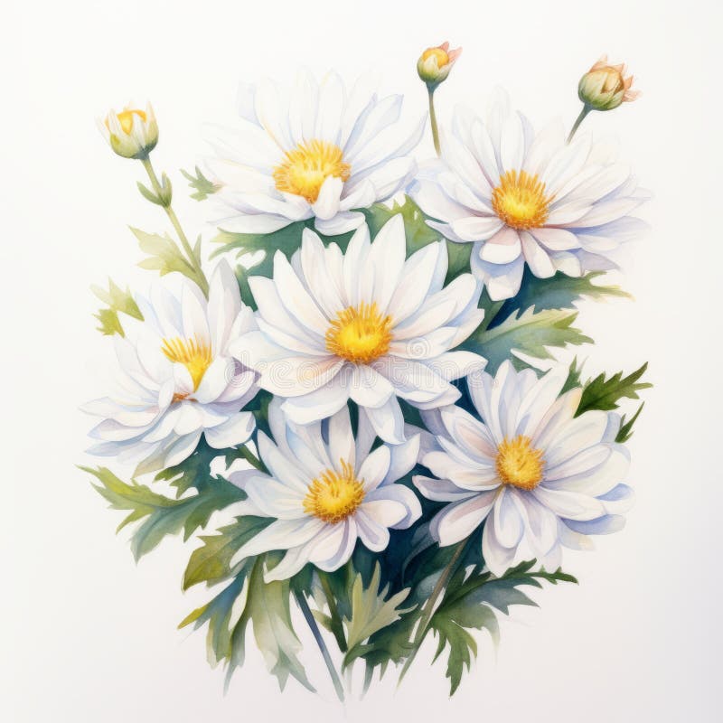 White Magic Watercolor Aster Painting for Banner Stock Illustration ...