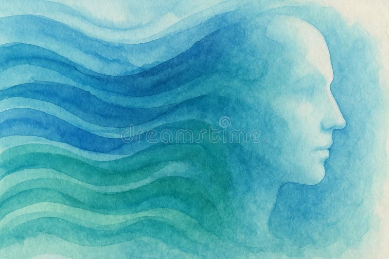 Watercolor Profile with Flowing Waves Symbolizing Mind and Thought ...