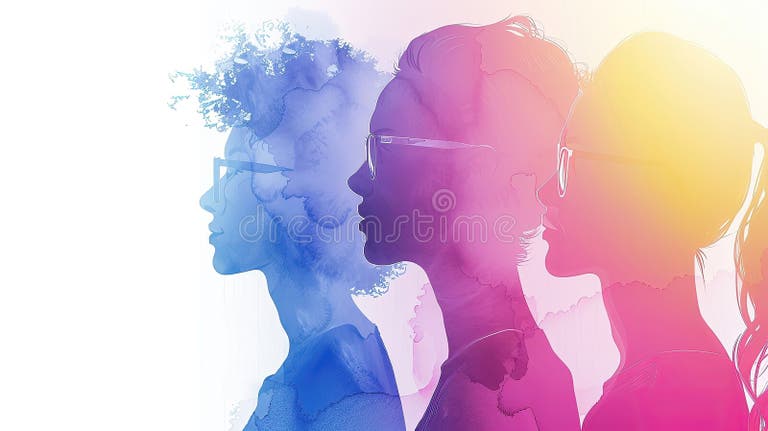 Watercolor Profiles of People with a Translucent Effect. Stock Image ...