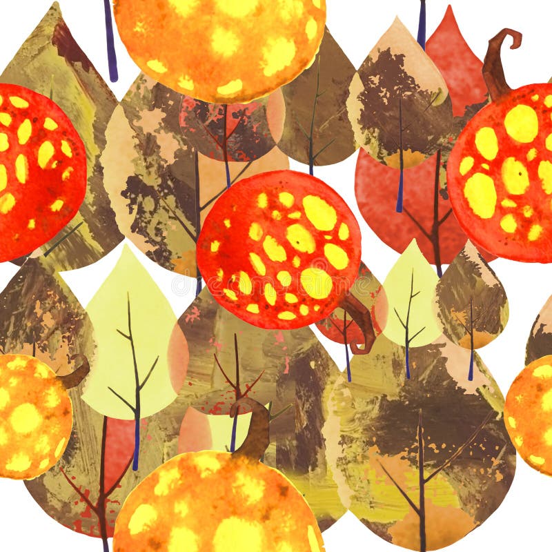 Watercolor Pumpkin Flashlight Pattern Stock Illustration - Illustration ...