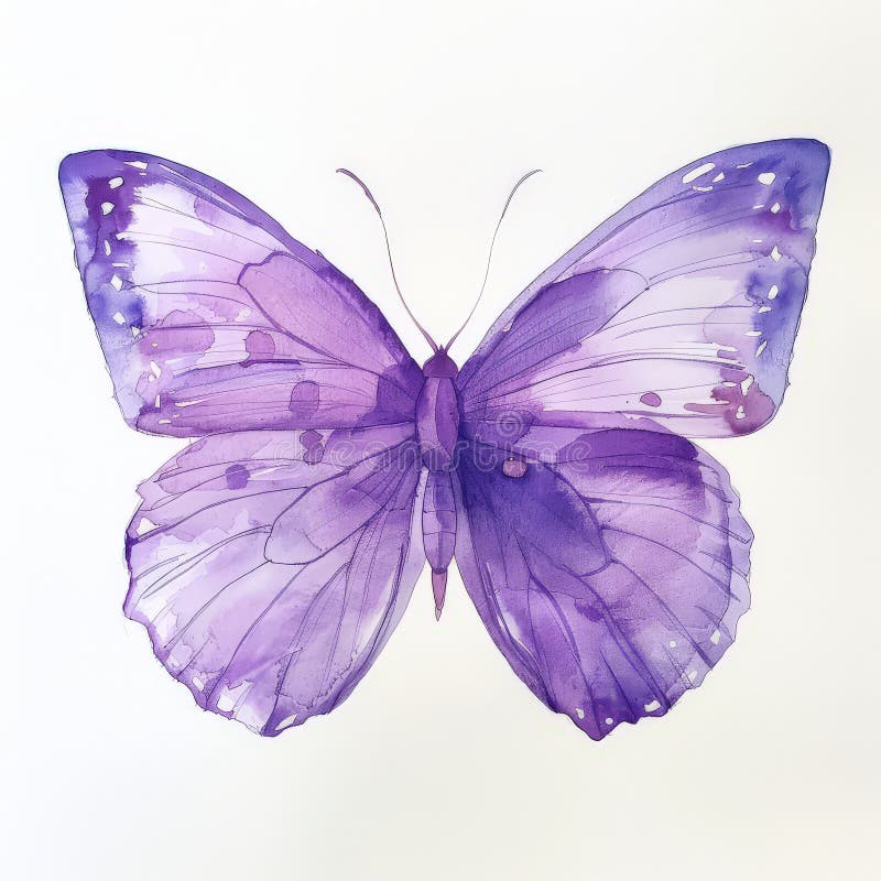 Watercolor Purple Butterfly Illustration on White Background Stock ...