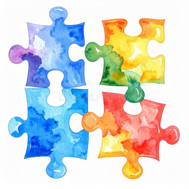 Watercolor Puzzle Pieces Interlocking on White Stock Illustration ...