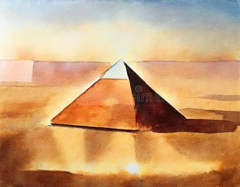Watercolor of Pyramid in a Desert in a Stock Illustration ...