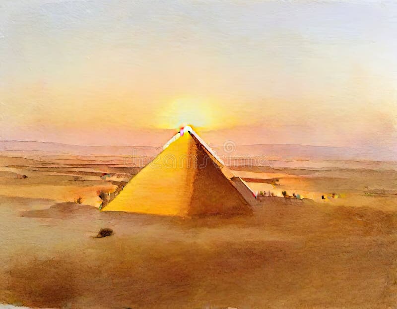 Watercolor of Pyramid in a Desert in a Stock Illustration ...