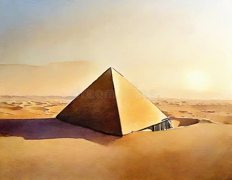 Watercolor of Pyramid in a Desert in a Stock Illustration ...