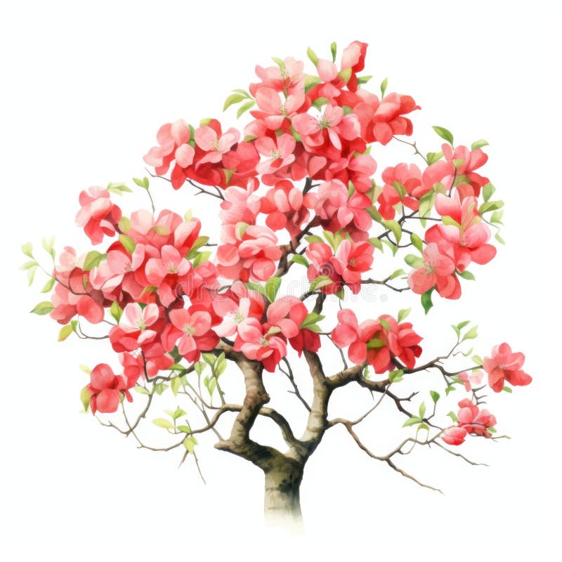 Watercolor - Quince Tree on a White Background Stock Illustration ...